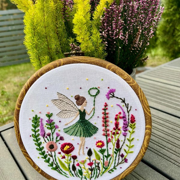 Dancing Fairy Embroidery Pattern: Whimsical Hand Embroidery, Floral ...