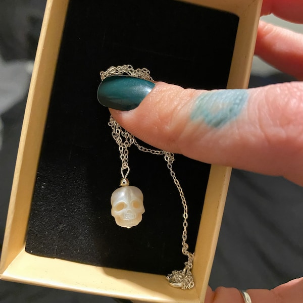 Natural Pearl Necklace • Hand-carved Pearl Skull Necklace•dainty Pearl ...