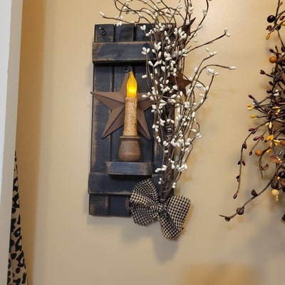 Primitive Wall Sconces With White Berries set - Etsy