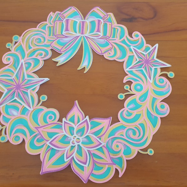 Christmas Wreath 3D Zentangle Svg Files, Multilayer Panel for Laser ...
