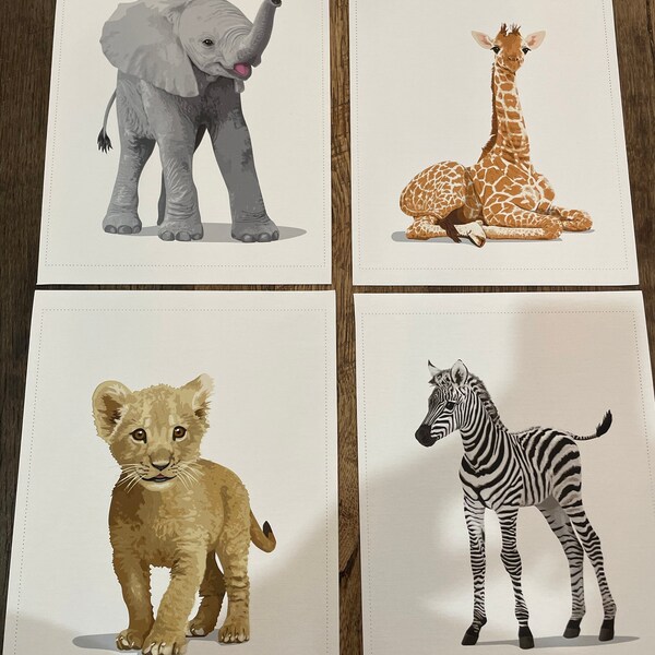 Baby Animal Nursery Decor, Set of Four Unframed Prints, Zoo Animal ...