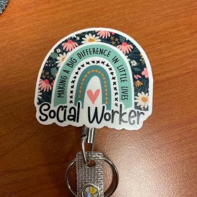 Social Worker Rainbow Badge Reel SW Badge Reel Social Worker Badge Reel ...