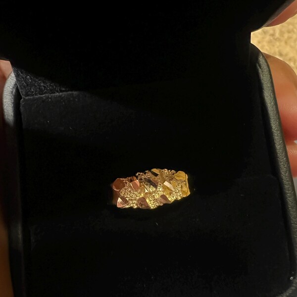10k & 14k Solid Gold Vintage Nugget Smashing Band Ring Gift for Men ...