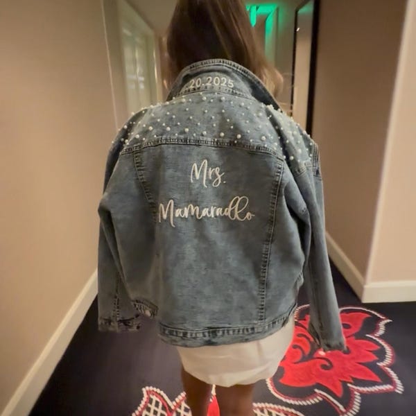 Bride Jean Jacket, White Personalized Bridal Jacket, Bride Denim Jacket ...