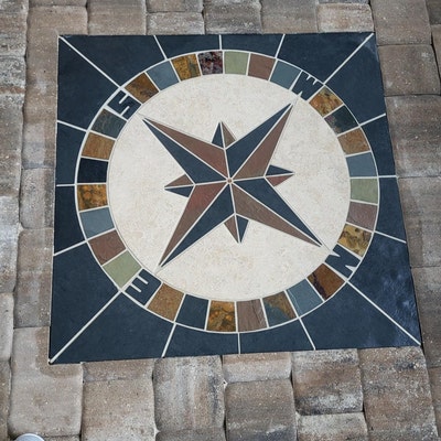Tile Mosaic Medallion Natural Stone Mariners Compass Rose Travertine ...