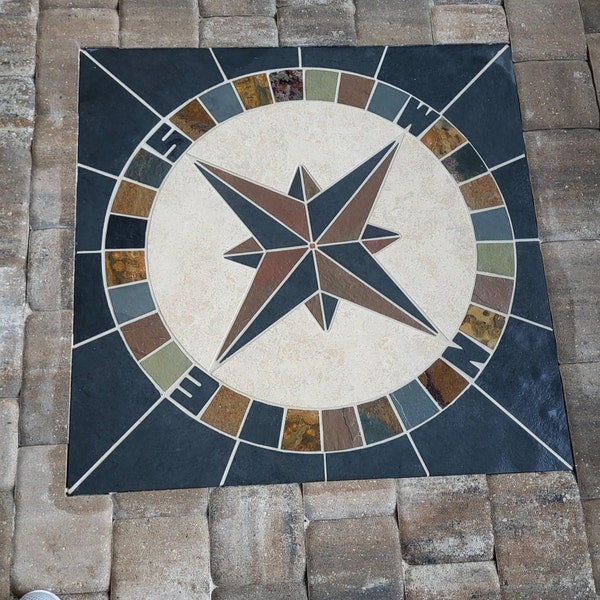 Texas Star Porcelain Tile Mosaic Medallion - Beige-almond-mocha 12", 18 ...