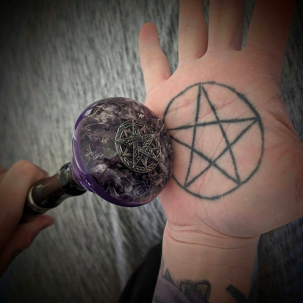 Ankh Walking Stick Made With Purple Stained Oak Wood And Resin With