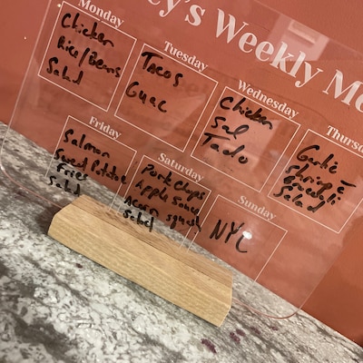 Acrylic Dry Erase Weekly Meal Planner Kitchen Meal Planner Sign Clear ...
