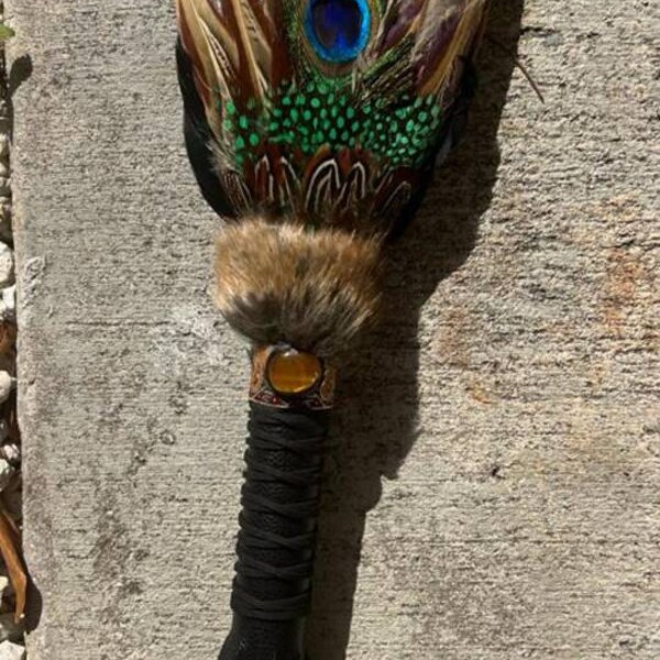 Beautiful Black Smudge Feather Fan. Shamanic Feather Fan for Smudging ...
