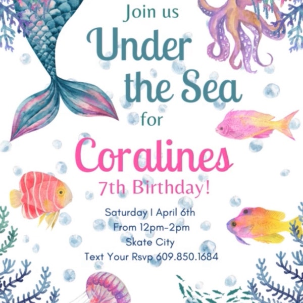 Ocean Kids Birthday Invitation, Under the Sea Party Template, Fish ...