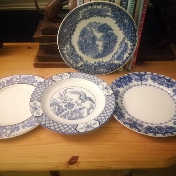 4/6 X 8”, 9” or 10” BLUE & WHITE MISMATCHED Vintage Dinner /luncheon ...