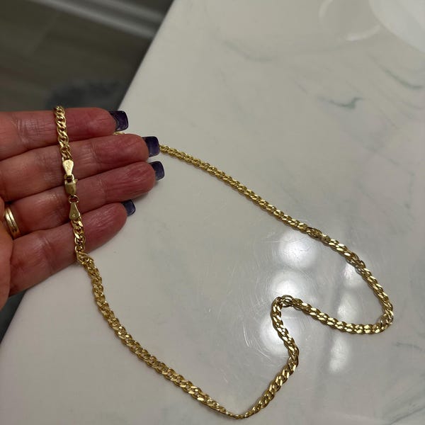 Double Cuban Link Chain 14K Yellow Real Gold 3mm 3.7mm 4.5mm Thick ...