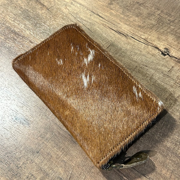 Cowhide Leather Zip Wallet Wristlet Western Boho Clutch Rodeo Cowgirl ...