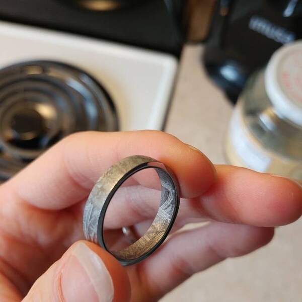 Meteorite Wedding Band - Meteorite Ring With 18k White Gold - Etsy