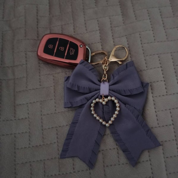 Beautiful Gentle Purple Bow Pearl Keychain Charm Heart-shaped Key Chain ...