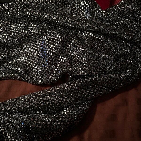 Silver Black Confetti Dot Sequins Sequins Fabric Yard X 40" Glued 3mm ...