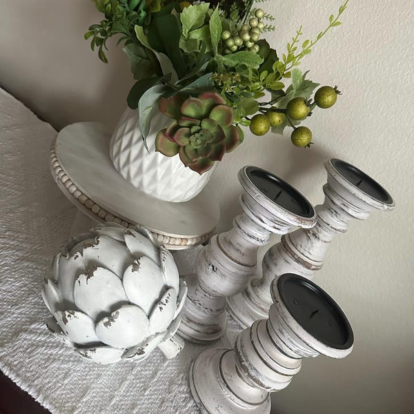 Ribbed Pillar Candle Holder, Natural Ceramic Home Decor Items ...