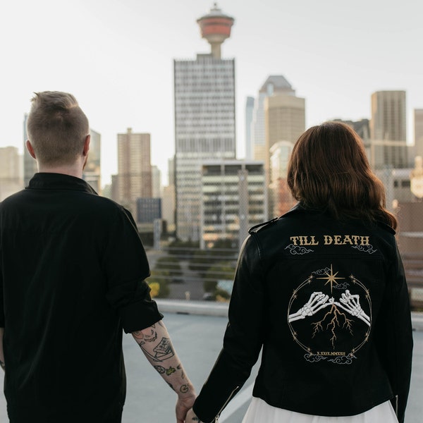 Till Death Leather Jacket Black Wedding Embroidered Leather Jacket ...