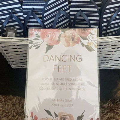 Dancing Feet Flip Flop Wedding Sign, Personalised Blush Floral A5, A4 ...