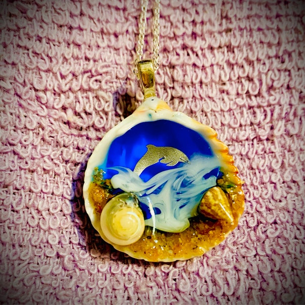 Seashell Necklace: Resin Beach Scene With Dolphin - Etsy