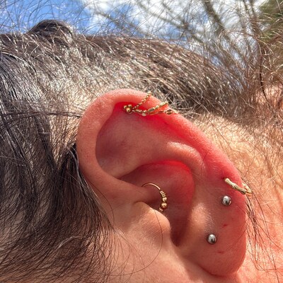 14K Solid Gold Triple Chain Attachment, Double Chain Piercing, Loop ...