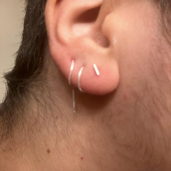 Thread Earrings, Pull Through Earring, Double Piercing Earring Chain, Ear Thread, Bar Threader ...