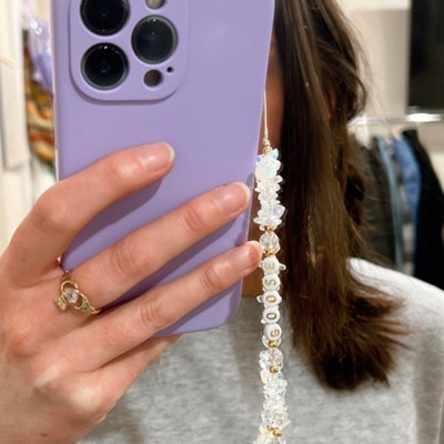 Opalite Phone Strap,healing Crystal Phone Chain,pearl Beaded Phone ...