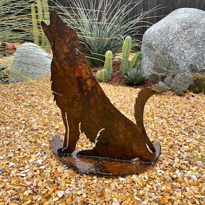 Iron Coyote on Moon Base Metal Art Rusted Southwest Sonoran Desert ...