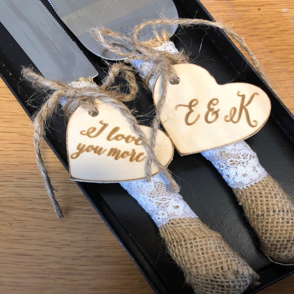 Personalized Rustic Wedding Cake Cutter and Knife Customized Burlap ...