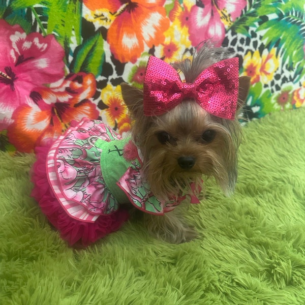 Leopard Print Dog Dress for Small Dogs, Custom Printed Yorkie Fabric ...