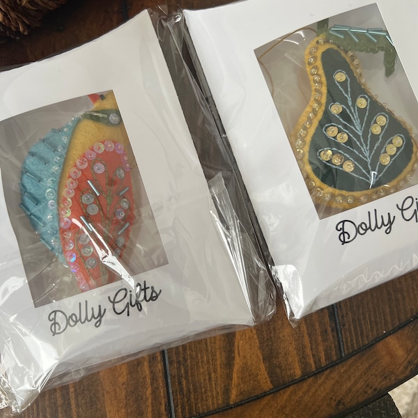 12 Days of Christmas Hand Made Felt Partridge and Pear Beaded Ornaments ...