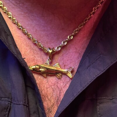 14k Gold Vermeil Redfish V.2 Necklace, Redfish in Action Charm, Red ...