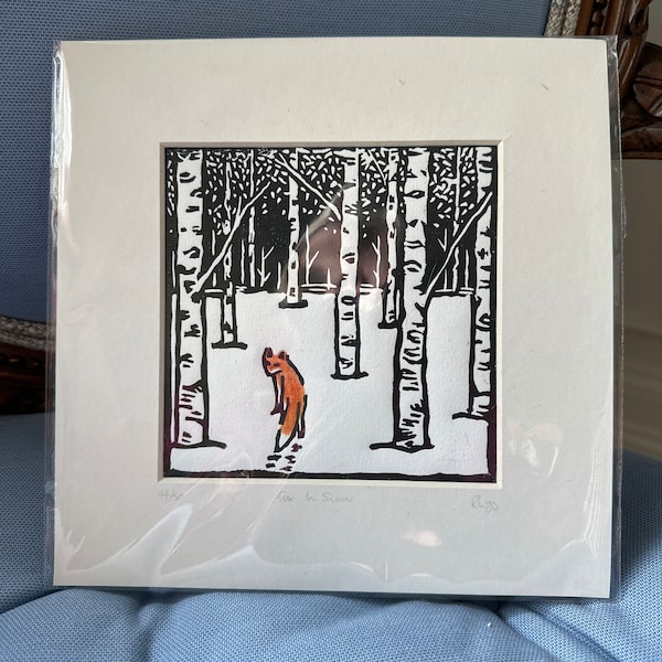 Hare in Snow Original Lino Print Limited Edition in Black With ...