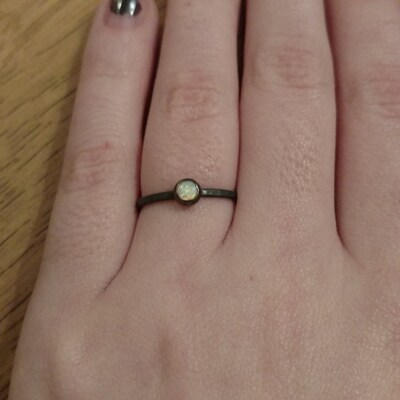 OXIDIZED OPAL RING Opal Stacking Ring Opal Ring Sterling Opal Ring Gemstone Ring Black Opal Ring ...