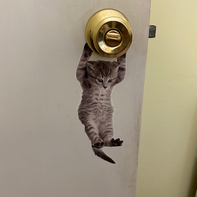 Cute Hanging Baby Cat Kitten Door Decal Sticker Door Knob Wall Decal ...