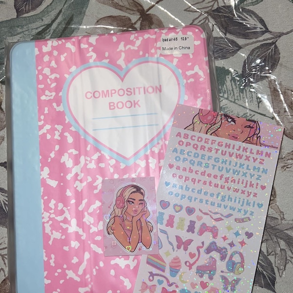 Composition Book Pastel Pink and Blue iPad Case Notebook Cute Kawaii ...