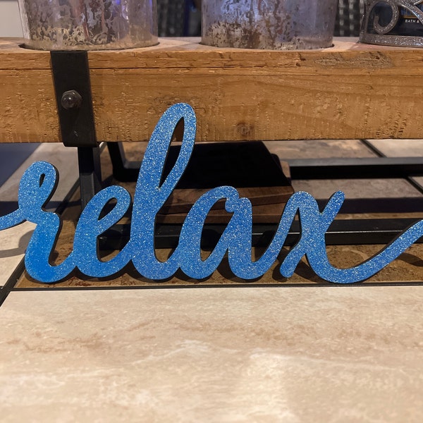 Relax Script Word Wood Sign, Wooden Words, Sign Art, Rustic Cursive ...