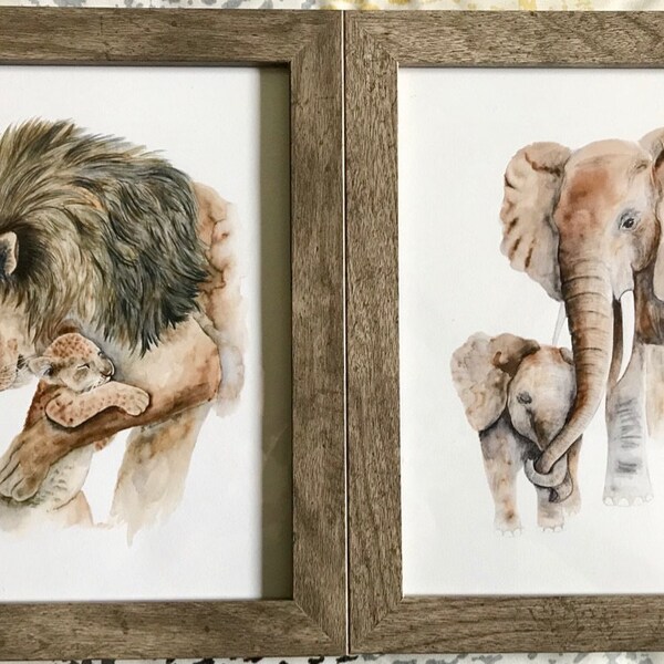 Lion Art Print - Father's Day Gift - Animal Art - Dad and Baby Lion ...