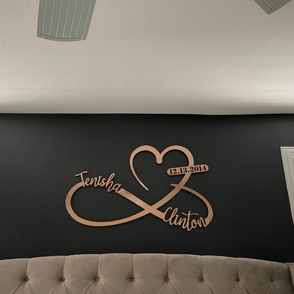 White Metal Heart and Infinity Customized Names and Date Sign, Custom ...