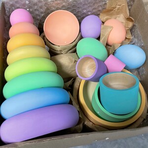 Wooden Blocks Rainbow PASTEL Blocks Organic Wooden Toddler Toys Waldorf ...