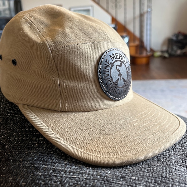 Custom Logo 5 Panel Hat | Stitched Real Leather Patch Five Panel Cap ...