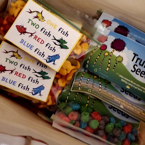 Dr. Seuss Treat Bag Card, Dr. Seuss Printable, One Fish Two Fish, Dr ...