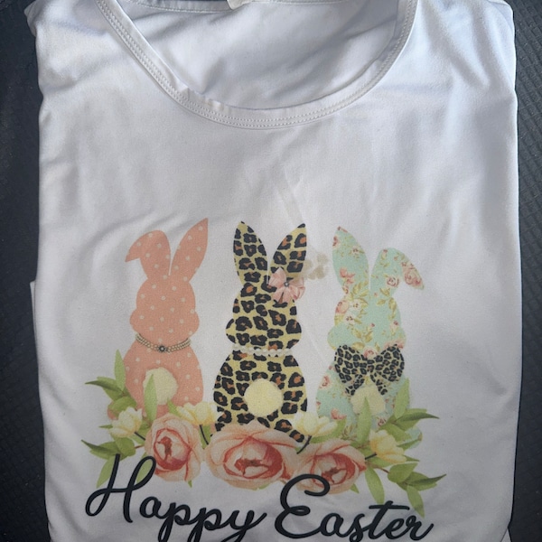 Happy Easter Fancy Bunny Leopard Print Floral Pearls Sublimation ...