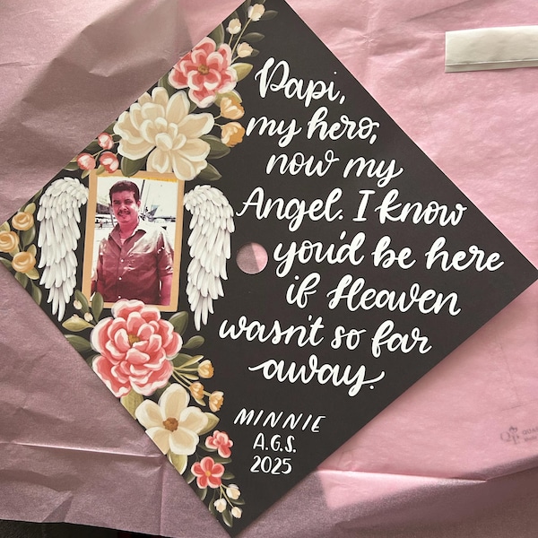 Custom Memorial Photo Graduation Cap Topper - Hand Lettered in Memory ...