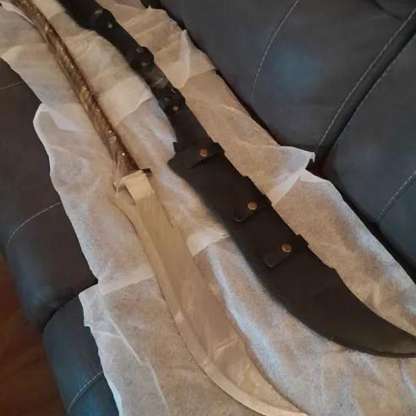 28" Hand-forged Engraved Machete With Carbon Sheath, Hunting Machete ...