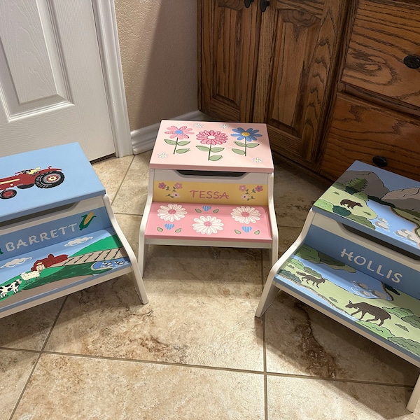 Kids 2 Step Stool,childrens Step Stool,race Cars,hand Painted,boy,girl ...