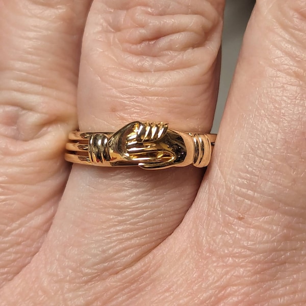 14K Gold Fede Ring, Holding Hands Ring, , 9k Gold Gimmel Ring, Fede ...