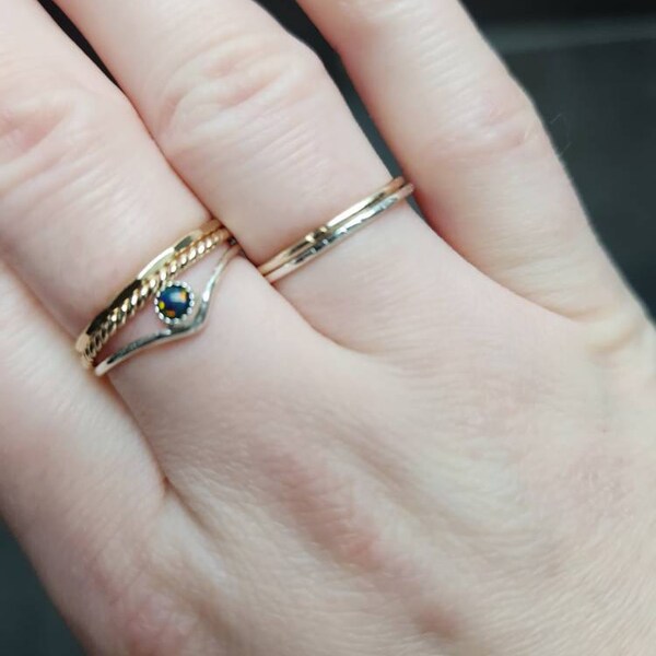 Chevron Ring, Stackable Ring, Birthstone Ring, Dainty Gemstone Ring, Minimalist Stackable ...