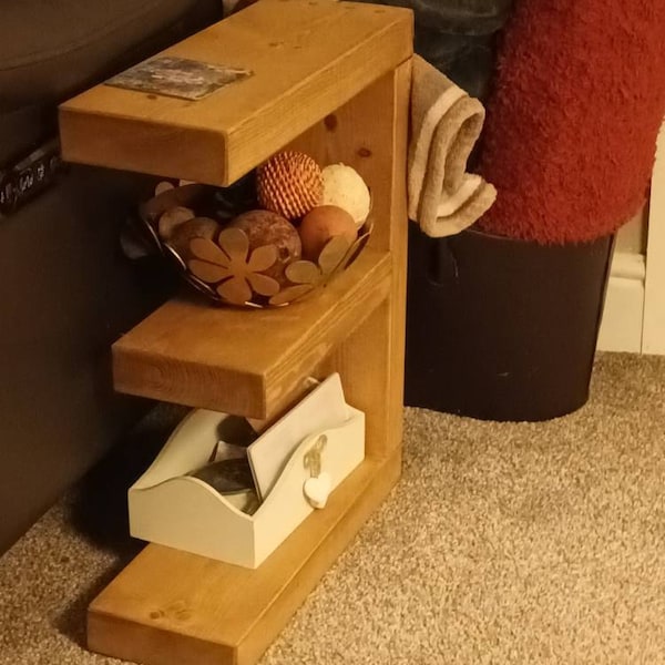 Rustic Wooden E SHAPE Coffee Slim Narrow Side Sofa Waxed Solid End ...