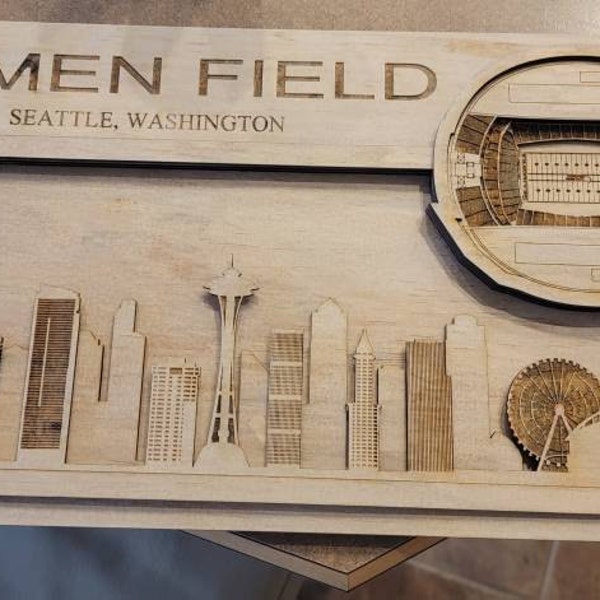 Laser Cut SVG Digital Cut File | Seattle, Washington Skyline and 3D Football Stadium - Etsy